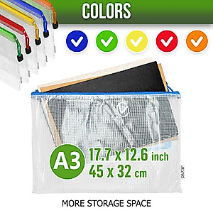 5 Pack Mesh Zipper Pouch Bags A3 - Plastic Zipper Pouches for Organizing 17.7x12.6 inch - Game Storage Bags - Puzzle Organizer Bags - Large Zipper Pouch Bag - Mesh Pouch with Zipper - Puzzle Bags