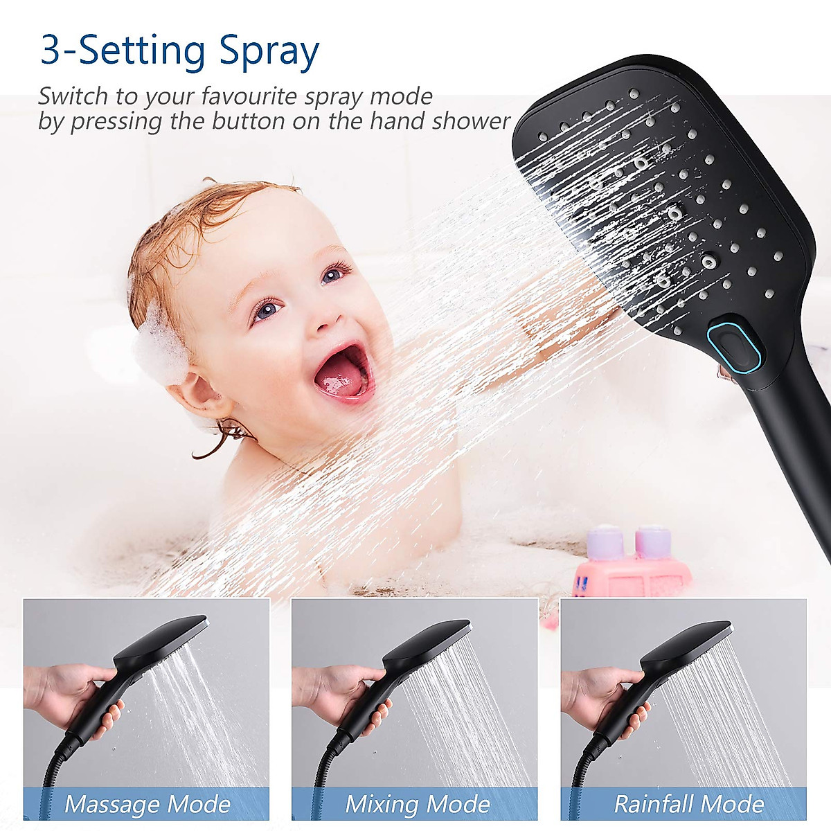 KAPHOME Matte Black Wall Mount Bathtub Faucet with Hand Shower,Tub Shower Faucet with Spout,6Y3MK