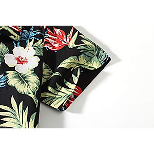 Big Boys Hawaiian Shirt, Kids Hawaiian Shirt, Boys Cotton Beach Shirt Tropical Short Sleeve Button Up Shirts (Medium, Black)