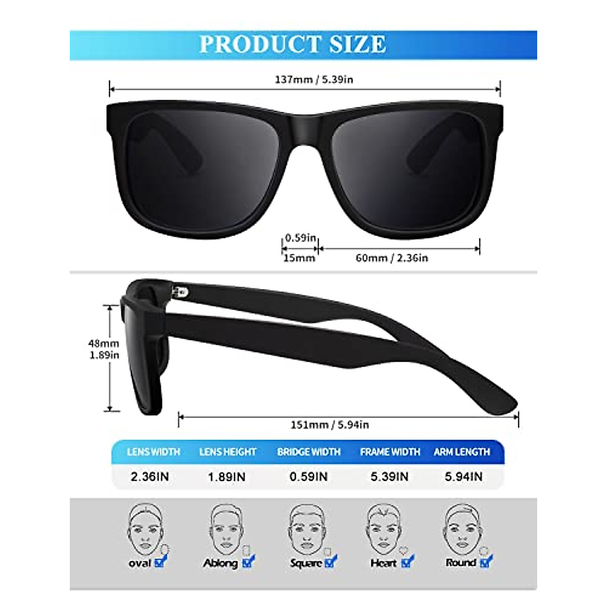 KALIYADI Sunglasses Men Polarized Sun glasses for Mens Womens Classic Matte Black Frame UV Protection 3pack(Grey/Green/Orange)