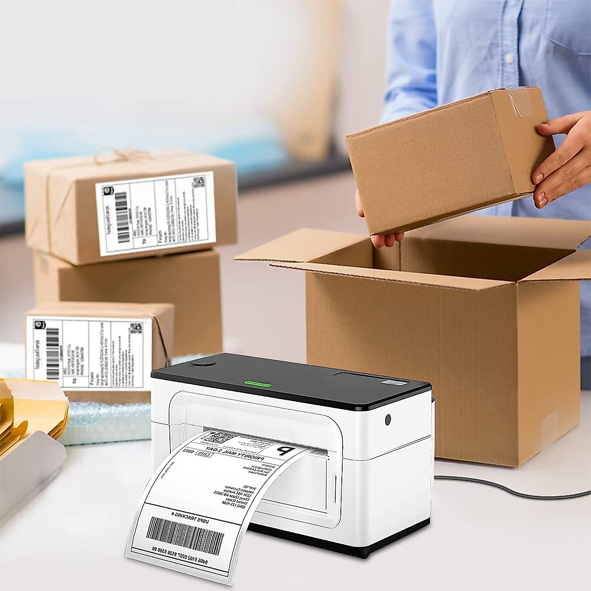 InpourPack 4" x 6" Fanfold Labels Direct Thermal Labels, Shipping Package Labels with Perforated line for Thermal Printers (1000 Labels/Stack, 1 Stack)