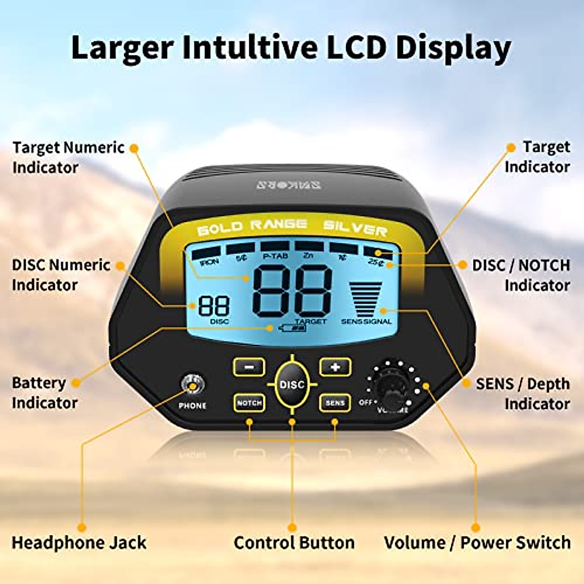 SAKOBS Metal Detector for Adults Waterproof - Professional Higher Accuracy Gold Detector with LCD Display, DISC & Notch & All Metal Mode, Advanced DSP Chip 10" Coil Metal Detectors