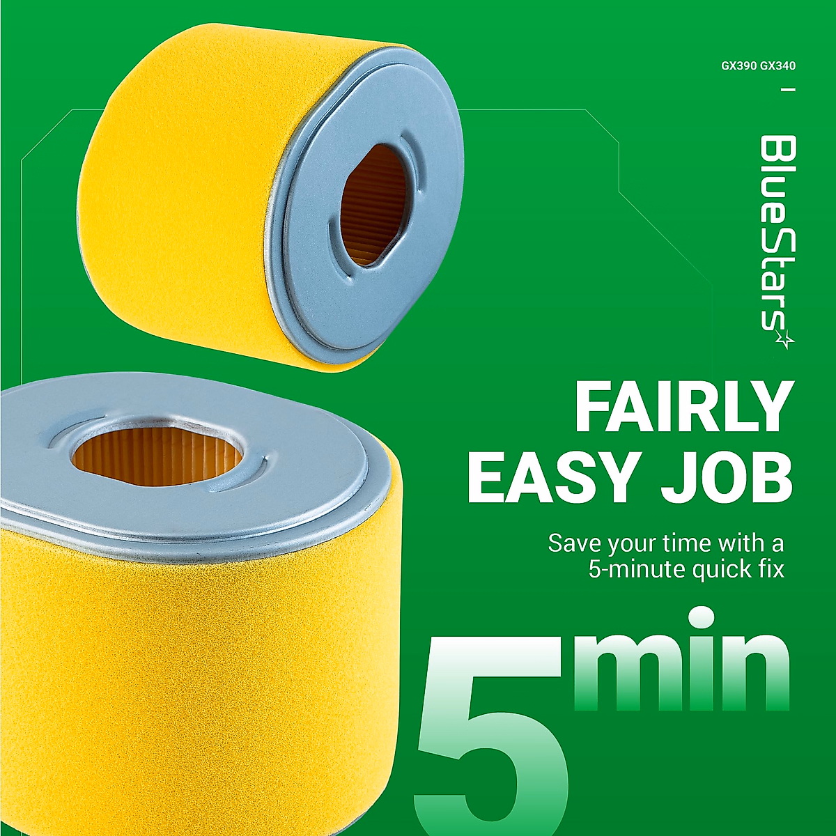 BlueStars AFZE30 GX390 GX340 Air Filter Replacement Part - Exact Fit For Honda GX340 GX390 GX 390 GX 340 11HP 13HP Engines - Replaces 17210-ZE3-505 17210-ZE3-010 Air Filter - PACK OF 4