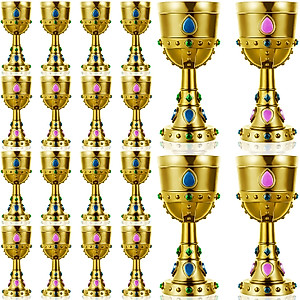 Suclain Medieval Molded Crown Goblets 8 oz Gold Jeweled Goblet Vintage Plastic Goblet King Queen Party Goblets Medieval Party Decorations for Carnival Party Drinking Supplies(20 Pcs)