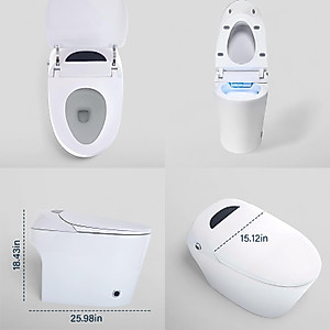 Zevemomo Tankless Smart Toilet with Bidet Built in, Approach Auto Open & Soft Close Lid, Foot Sensing, Heated Seat, Warm Water and Dry, Modern Toilet with Off-Seat Auto Flush, Remote Control, White
