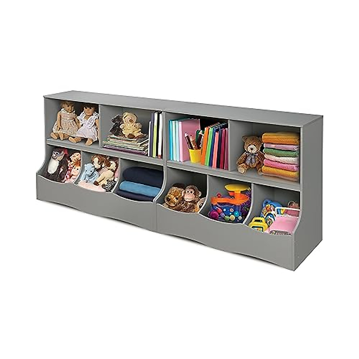Badger Basket Multi-Bin Toy Storage Organizer and Book Shelf for Kids - Gray