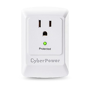 CyberPower CSB100W Essential Surge Protector, 900J/125V, 1 Outlet, Wall Tap