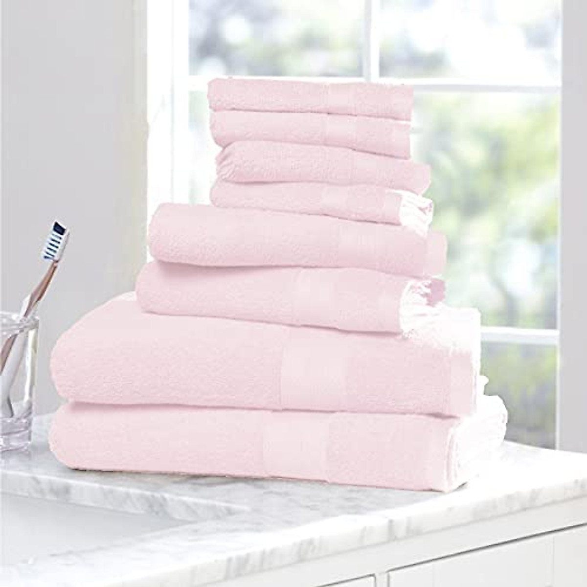 BOUTIQUO 8 Piece Towel Set 100% Ring Spun Cotton, 2 Bath Towels 27X54, 2 Hand Towels 16X28 and 4 Washcloths 13X13 - Ultra Soft Highly Absorbent Machine Washable Hotel Spa Quality - Pink