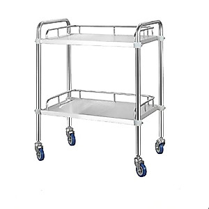 Baoz 2 Layers Lab Serving Cart Stainless Steel Utility Rolling Carts Medical Clinic Trolley with Silent Omnidirectional Lockable Wheels for Laboratory, Hospital, Dental, Restaurant Hotel and Home Use