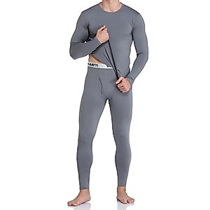 WEERTI Thermal Underwear for Men Long Johns with Fleece Lined, Base Layer Men Cold Weather Top Bottom Grey