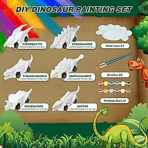 Mchochy 6 Pack Painting Dinosaur Pull Back Car Toys Arts and Crafts for Kids Age 3-12, DIY Dinosaur Painting Kits for Boys Girls Kids Christmas Party Favors Stocking Stuffers Gifts