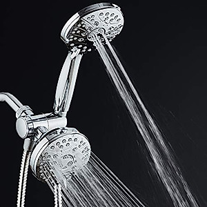 AquaSpa High Pressure 48-mode Luxury 3-way Combo – Dual Rain & Handheld Shower Head – Extra Long 6 Foot Stainless Steel Hose – Extra Large Face – Anti Clog Jets – All Chrome Finish – Top US Brand