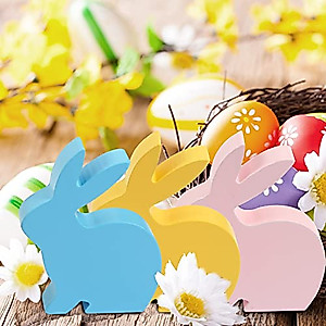 3PCS 5.1” Easter Bunny Table Wooden Signs Easter Decor Tired Tray Decoration Table Centerpiece Sign Desk Ornaments Easter Party Supplies Office Desk Easter Home Decoration Gift