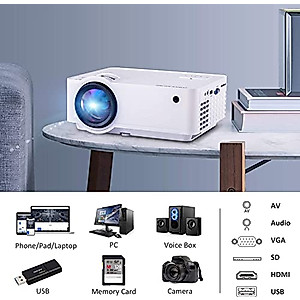 Computer Mini Laptop Projector 7500Lux 210" Projector 1080P Supported LED Movie Projector Display with 60000 Hrs Compatible with Phone USB HDMI VGA-Home Office Outdoor iOS Android PC Tablet