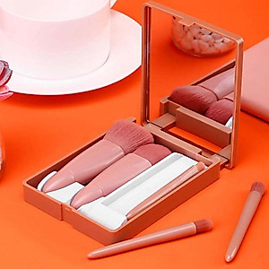 Easy-taken Travel Makeup Brush Set, COSHINE 5pcs Mini Complete Function Cosmetic Brushes Kit (5pcs with mirror)