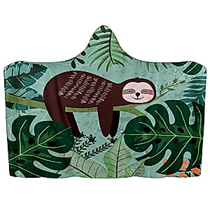 Hooded Blanket Sloth Sleep Tropical Jungle Wearable Blanket Hood Poncho Hooded Blanket Throw Plush Blanket Novelty Blanket for Bed Home Sofa 39x51 Inch