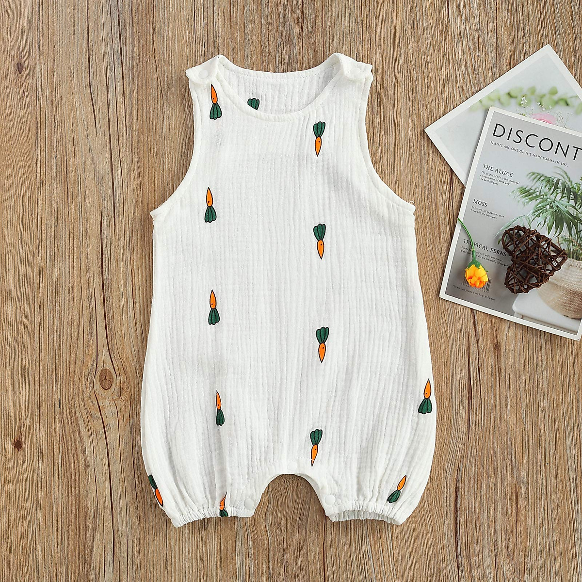 Newborn Baby Fashion Sleeveless Cactus Print Romper for Kids Children Boys Girls Pajamas Cotton One-Piece Suit (Carrot, 12-18M)