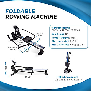 Stamina BodyTrac Glider 1052 Hydraulic Rowing Machine with Smart Workout App - Rower Workout Machine with Cylinder Resistance - Up to 250 lbs Weight Capacity