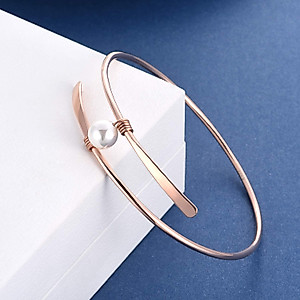 POPLYKE Sterling Silver 18K Rose Gold Single Freshwater Pearl Bangle Bracelets Wedding Bridesmaids for Women Mom (18k rose gold bangle)