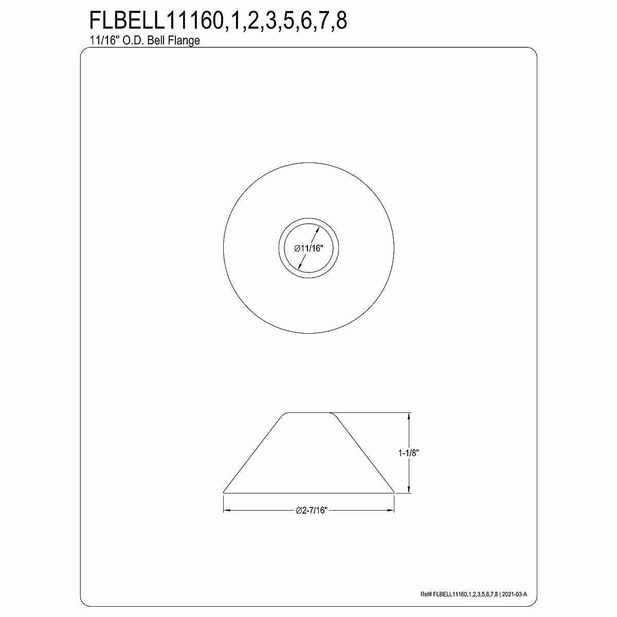 Kingston Brass FLBELL11162 Made to Match Bell Flange, 2-3/8-Inch, Polished Brass
