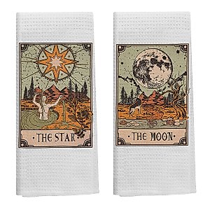 Knibeo Tarot Kitchen Towels Set - Witchy Bathroom Decor, 2 Pieces 16 X 24 Inch Tarot Card Bath Hand Towels, Gifts for Witchy Women, Tarot Decor, Hand Towels for Bathroom
