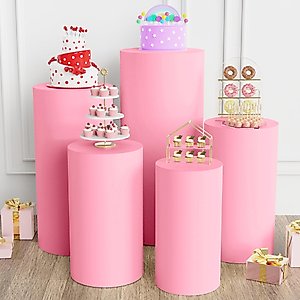 Putros Spandex Cylinder Pedestal Covers Pink Set of 5 Cylinder Plinth Stand Cover for Wedding Props Birthday Party Event Decor