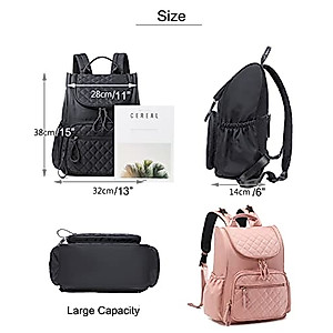PAOIXEEL Diaper Bag Backpack with Stroller Clips, Lightweight Water-Resistant Nylon Travel Backpack with Anti-Theft Pocket, Pink
