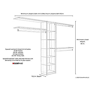 ClosetMaid 6105340 SpaceCreations 44" - 115" Wood Closet Organizer Kit, Classic White