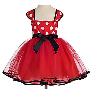 Dressy Daisy Little Girl Polka Dots Fancy Dress Up Costume Birthday Party Tulle Dresses with Headband Size 5-6 Red 203