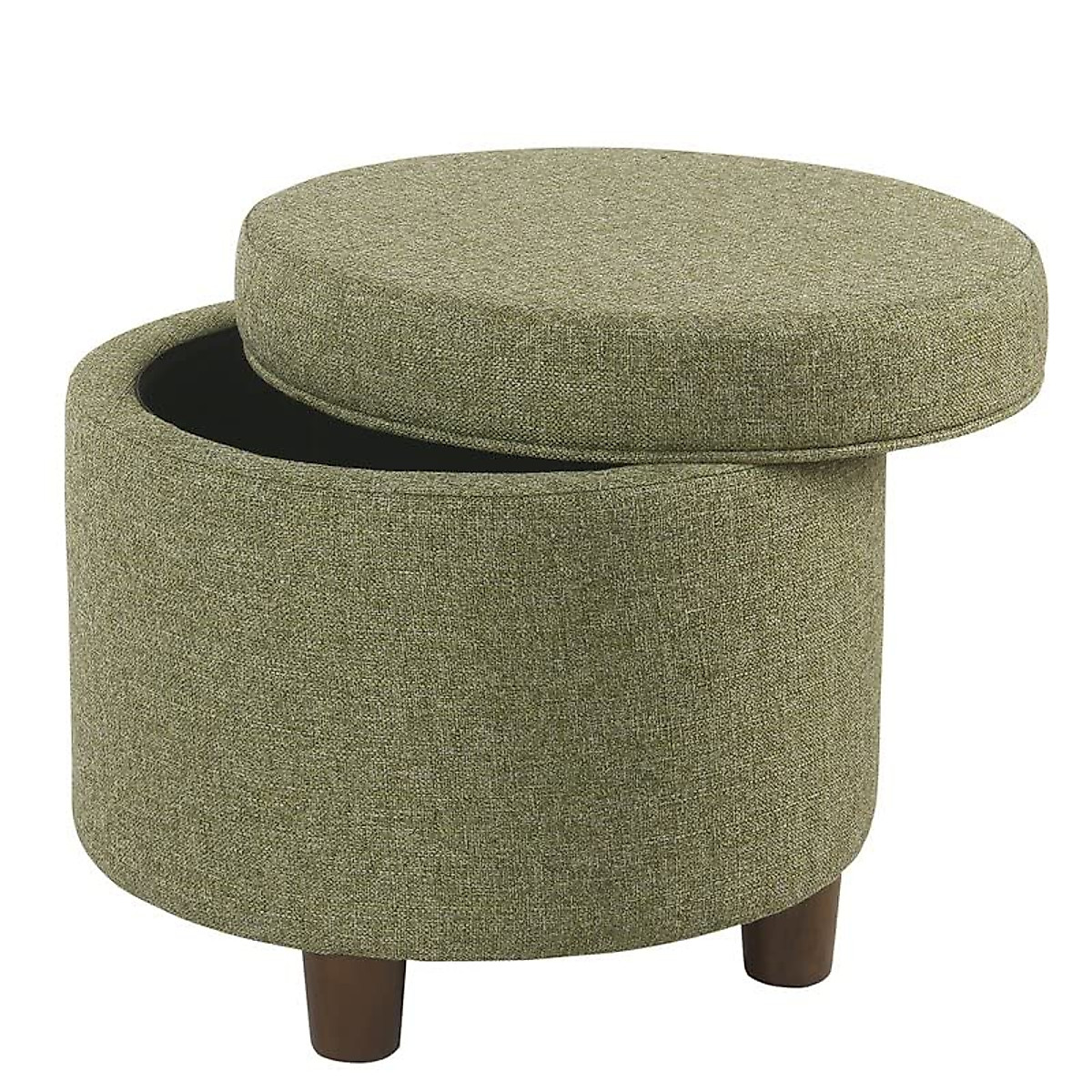 Homepop Home Decor | Upholstered Round Storage Ottoman | Ottoman with Storage for Living Room & Bedroom, Green Tweed