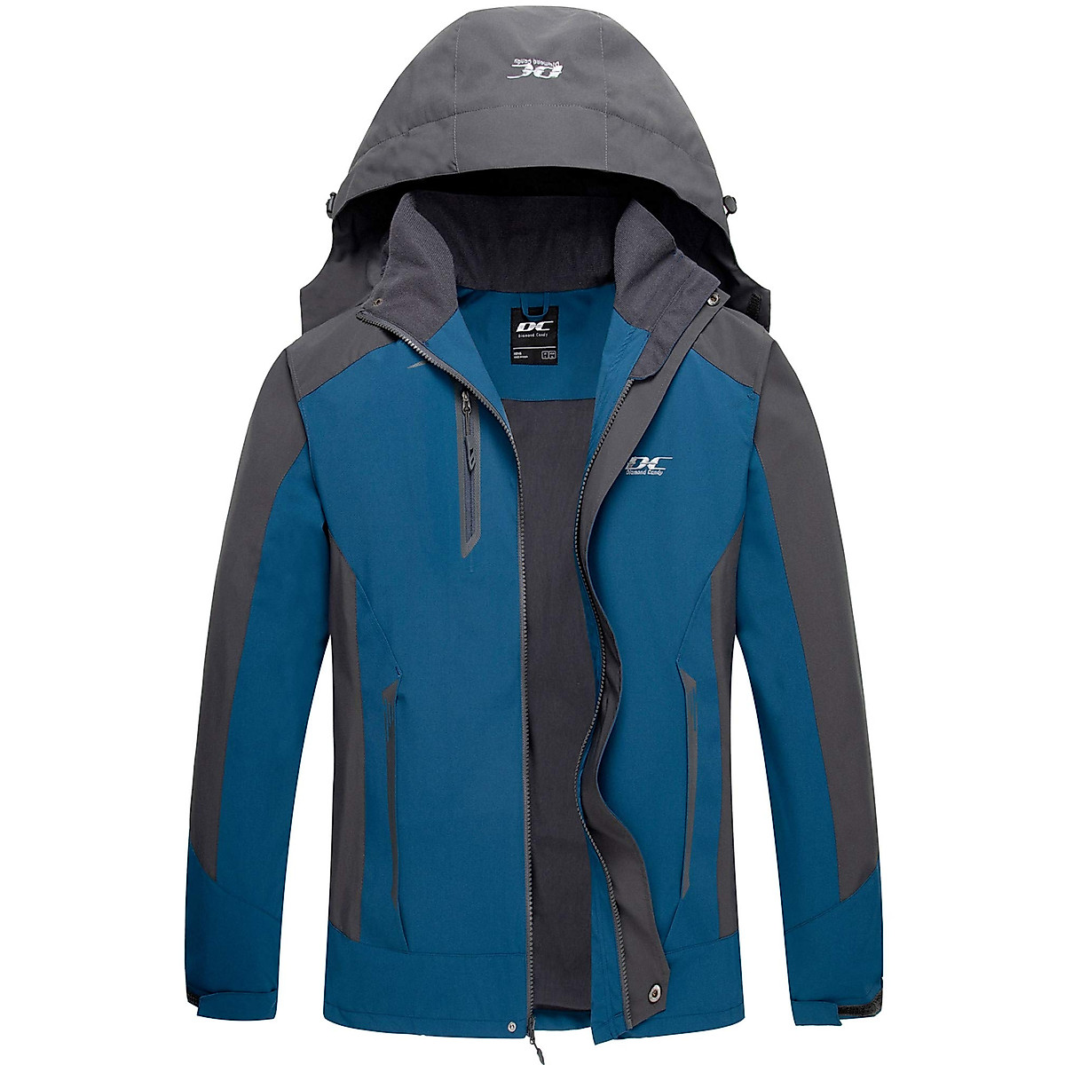 Men Casual Hooded Rain Jacket-Diamond Candy lightweight Waterproof Softshell Raincoat Outdoor Sportswear, Dark Blue, XL