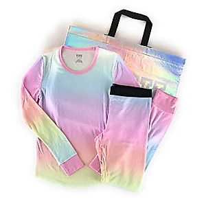 Victoria's Secret PINK Pajama Set with Reusable Tote Bag Small Rainbow Gradient