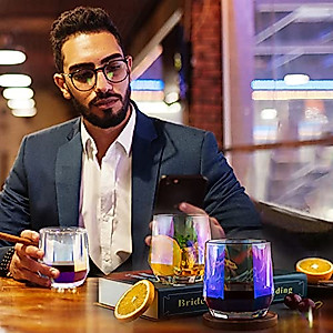 GoldArea Wine Glasses Set of 6 (10oz), Stemless Wine Glass for Red and White Wine, Diamond Shaped Iridescent Glassware for Whiskey, Cocktail, Gift for Anniversary, Wedding, Housewarming