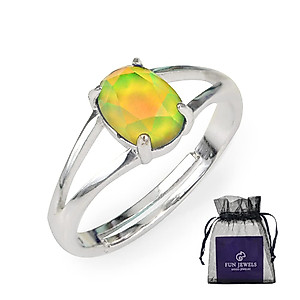 FUN JEWELS Minimalist Mood Ring in Silver Size Adjustable with Color Changing Facet Oval Crystal Stone For Women