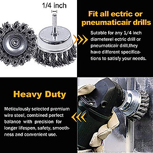 Rocaris 7Pcs Twist Knot Wire Wheel Brush for Drill Crimped Cup Wire Wheels Brush Set for Drill with 1/4-Inch Shank For Rust Removal, Corrosion and Scrub Surfaces
