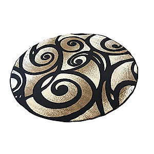 Bellagio Modern Round Contemporary Area Rug Black Carpet King Design 341 (5 Feet 3 inch X5 Feet 3 Inch )