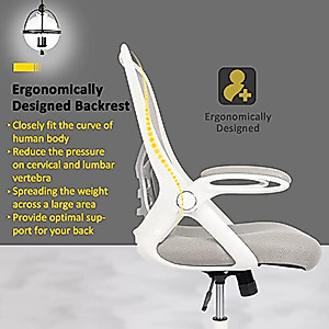 Office Chair Ergonomic Mesh Swivel Computer Task Desk Chair Comfortable, Flip-up Arms, Adjustable Height (Grey)