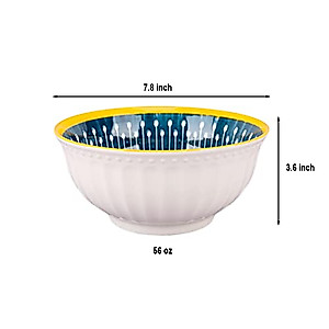 bozopion 56 oz Ceramic Salad Bowls,8 Inch Serving Bowls,Set of 2,Porcelain Bowls for Kitchen,White Blue and Yellow