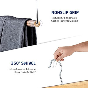 High-Grade Wooden Slack/Trouser Pants Hangers with Non Slip Bar (10 Pack) Smooth Finish, Durable Wooden Hangers - Slim & Sleek Space Saving Closet Hangers, 360° Hook- Ideal for Pant, Jeans, Slacks Etc