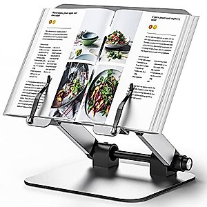 Book Stand for Reading, Grathia Adjustable Book Holder with Page Clips & Multi Heights Angles, Aluminum Ergonomic Desk Page Holder Foldable Book Stands Holder for Textbook Recipe Music Tablet (12'')