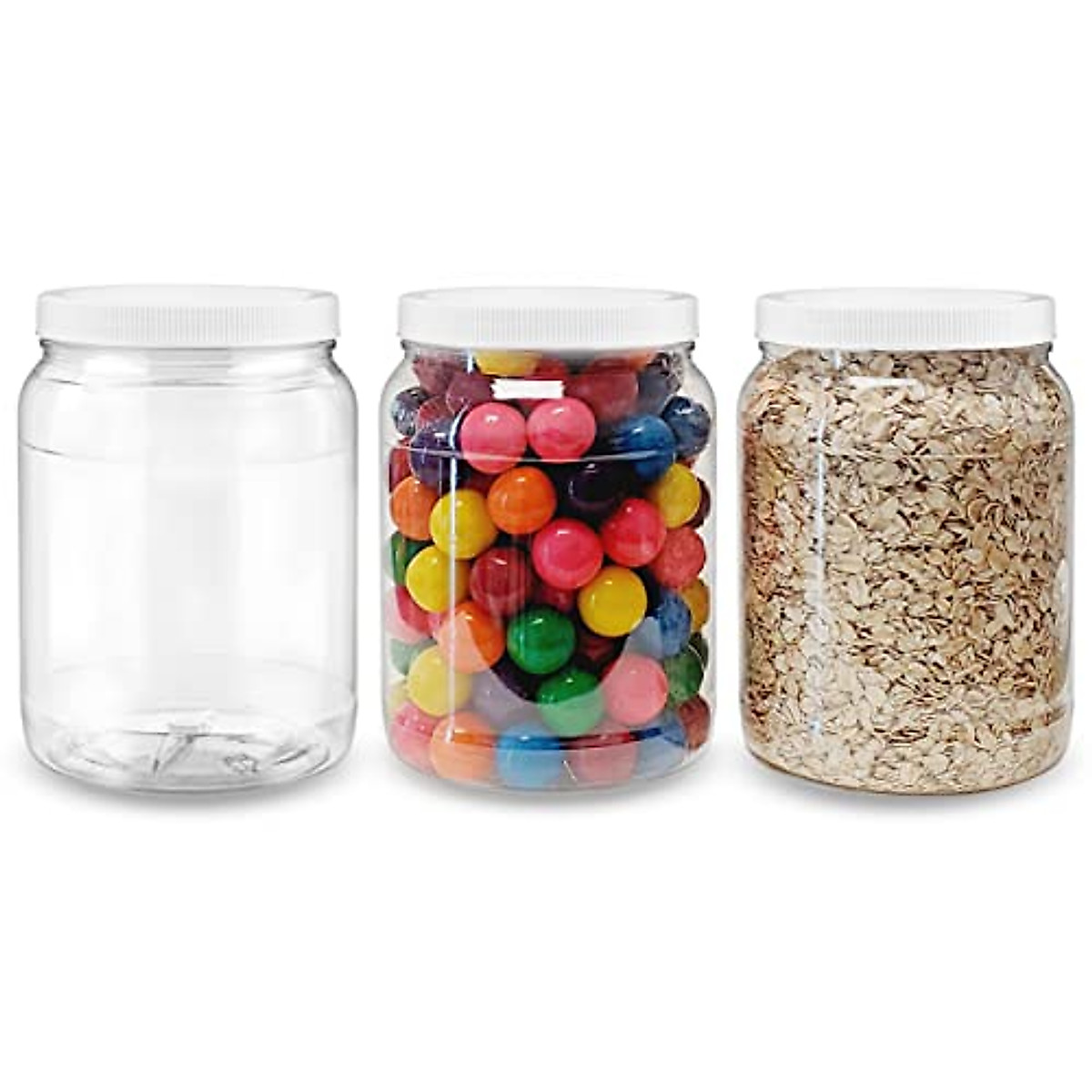 ljdeals 1/2 Gallon 64 oz Clear Plastic Jars with Lids, Large Jars, Wide Mouth Storage Containers, Pack of 3, BPA Free, Food Safe, made in USA
