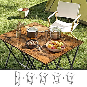 HOOBRO Folding TV Tray Tables, Set of 4 TV Trays with Storage Rack, Industrial Side Table for Eating at Couch, Foldable Snack Table for Small Space, Easy Assembly, Rustic Brown and Black BF50BZ01