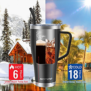 Hamino 30 oz Tumbler with Handle and Straw Lids, Double-Wall Vacuum Travel Coffee Mug with Handle, Stainless Steel Insulated Coffee Tumbler Cup for Home Office Travel HOT COLD Drinks (Black)