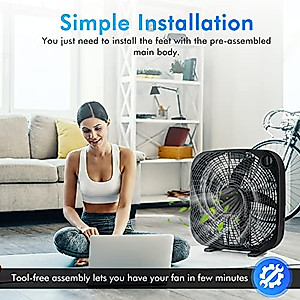 Tangkula 3-Speed Box Fan, 20 inch Floor Fan for Full-Force Circulation with Air Conditioner, 3 Settings, Adjustable Dial, Carrying Handle, Portable Floor Fan for Home, Compact & Lightweight (Black)