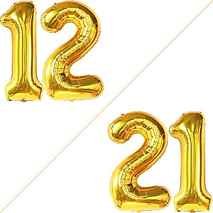KatchOn, Giant Gold 12 Balloon Number - 40 Inch | 12 Number Balloons, 12th Birthday Decorations Boy | Gold 12 Balloons for Golden Birthday Decorations for Girls 12 | Number 12 Balloons for Birthdays