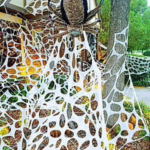 SelfTek 650 Sqft Giant Spid-er Web Halloween Decorations,Beef Netting Stretchy Spid-ers Webbing, Cut-Your-Own Flexible Large Outdoor Spid-er Web Gauze Spid-erwebs Cobwebs for Halloween Decor