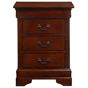 Glory Furniture Louis Phillipe 3 Drawer Nightstand in Cherry