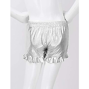 ranrann Kids Girls Metallic Shorts Shiny Hot Pants Tumbling Bottom Athletic Gymnastics Short for Cheer Dance Performance Silver 6