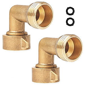 JuKonn,90 Degree Hose Elbow, Garden Hose Elbow For RV Water Hoses, 3/4" Solid Brass Hose Connect, Residential Outdoor Faucets, Rv Freshwater Hoses &Fittings 2 Pack