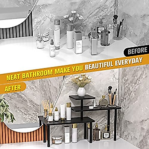 JayRex Bathroom Organizer Countertop Bathroom Shelf, 3 Tier Corner Shelf Moveable Bamboo Organizer for Make Up, Dresser Table, Desktop Shelf (Black)